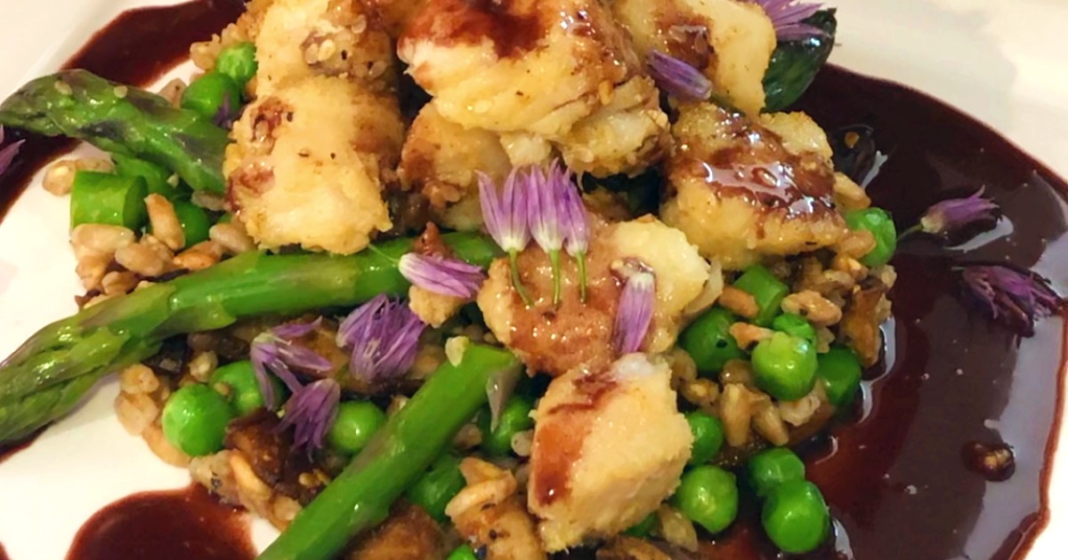 Wild Alaska Pollock with Farro Stew and Red Wine Sauce | Genuine Alaska ...